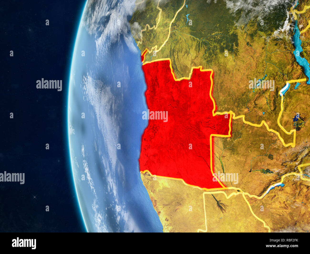 Angola from space on model of planet Earth with country borders and ...