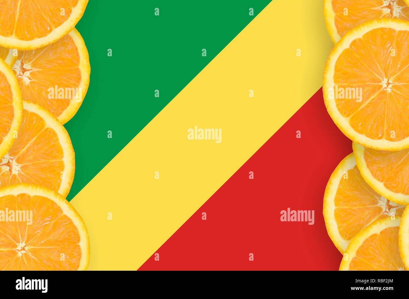 Congo flag in vertical frame of orange citrus fruit slices. Concept of ...