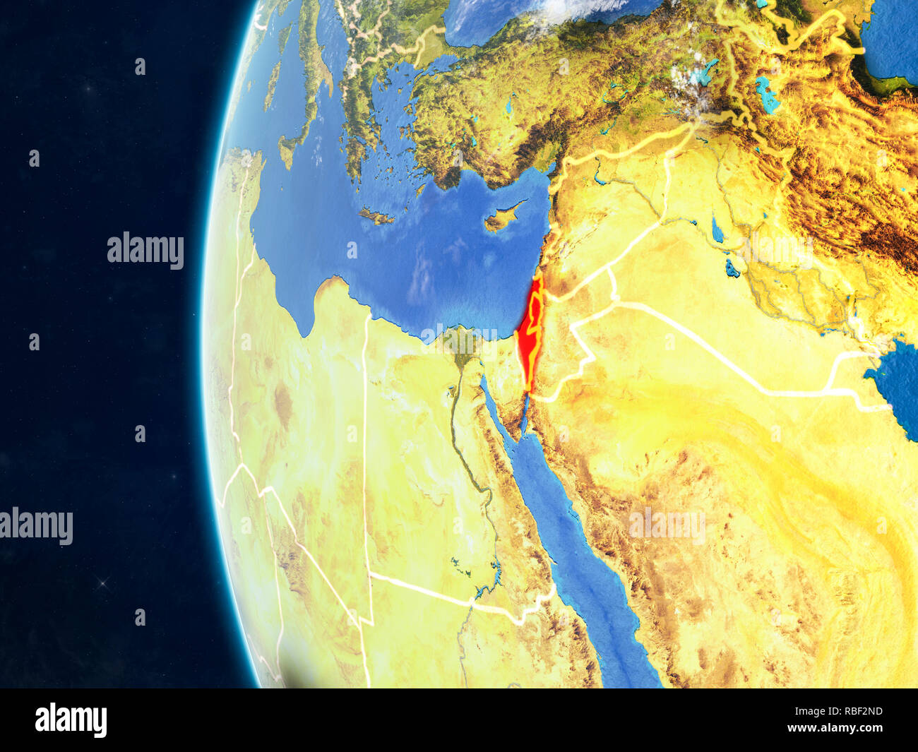 Israel from space on model of planet Earth with country borders and ...