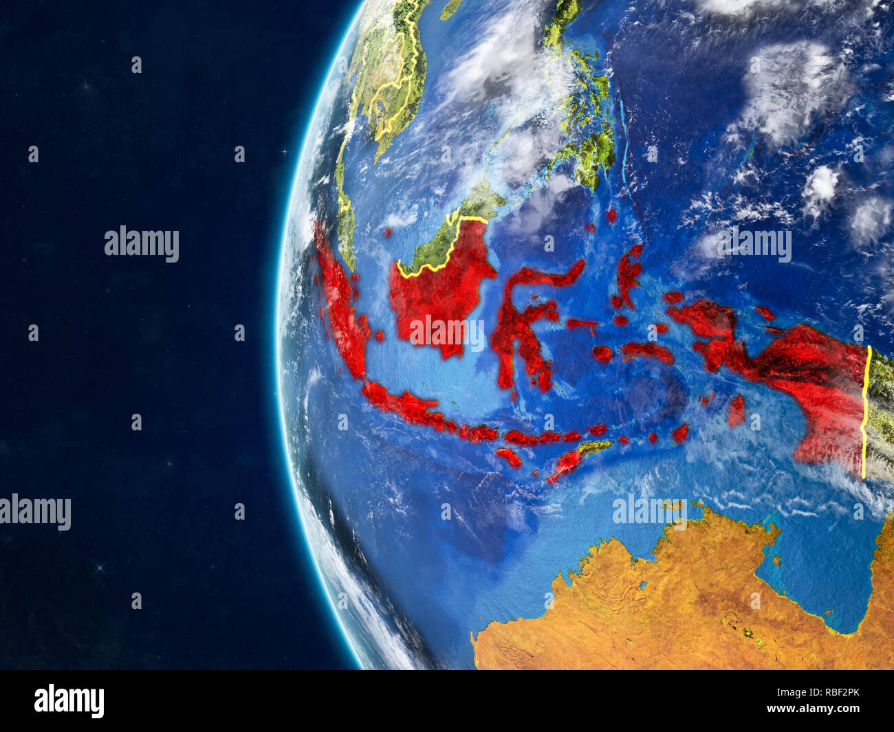 Indonesia from space on model of planet Earth with country borders and ...