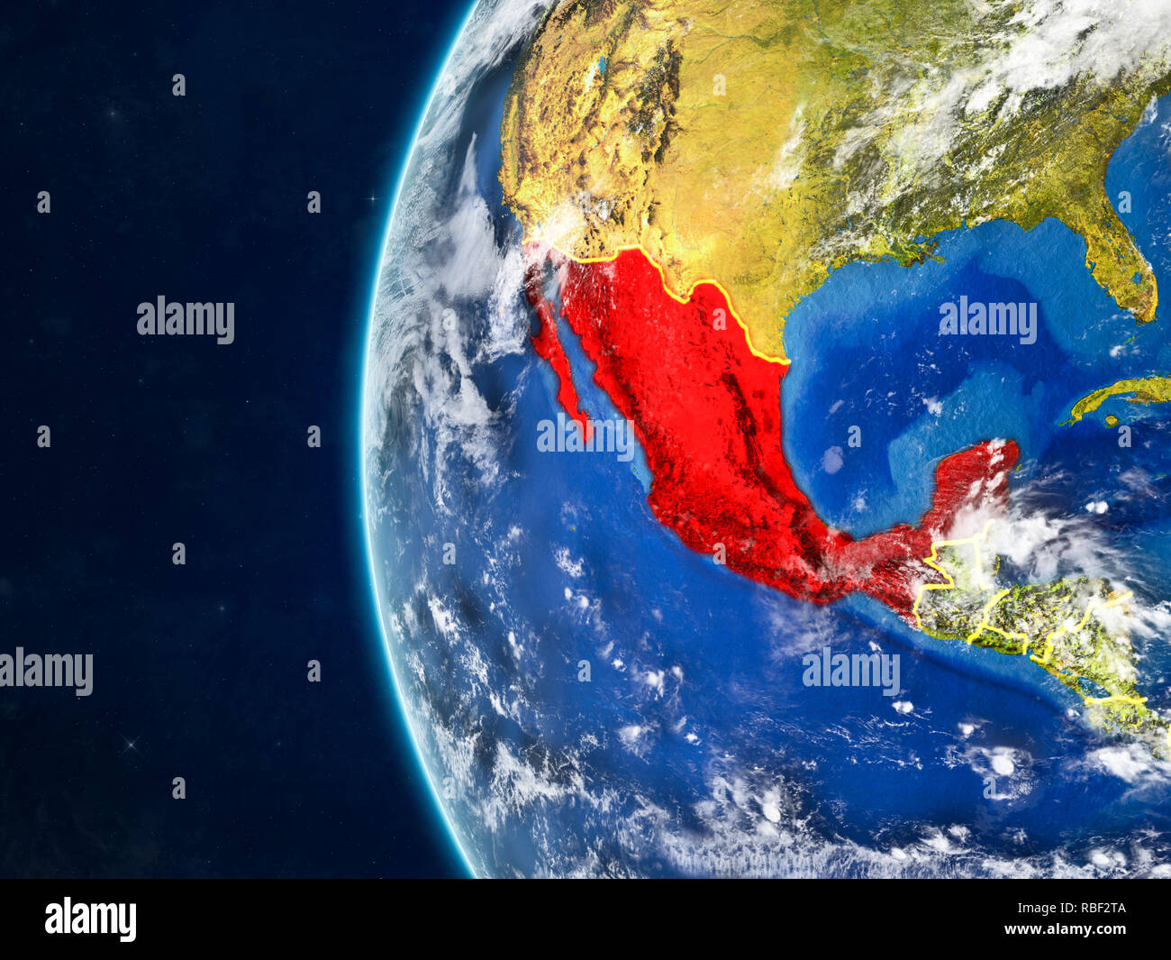 Mexico from space on model of planet Earth with country borders and ...