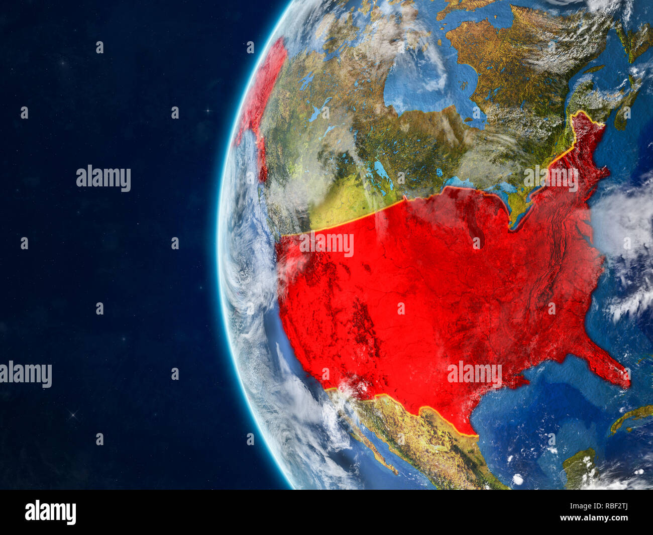 USA from space on model of planet Earth with country borders and very ...