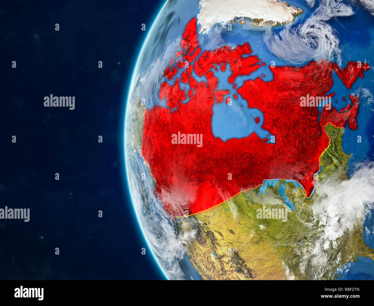 Canada from space on model of planet Earth with country borders and ...