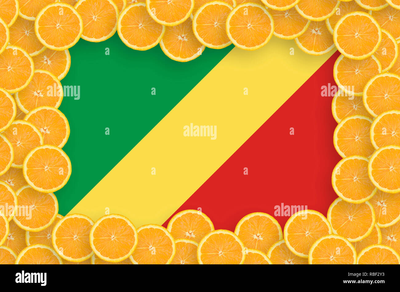 Congo flag in frame of orange citrus fruit slices. Concept of growing ...