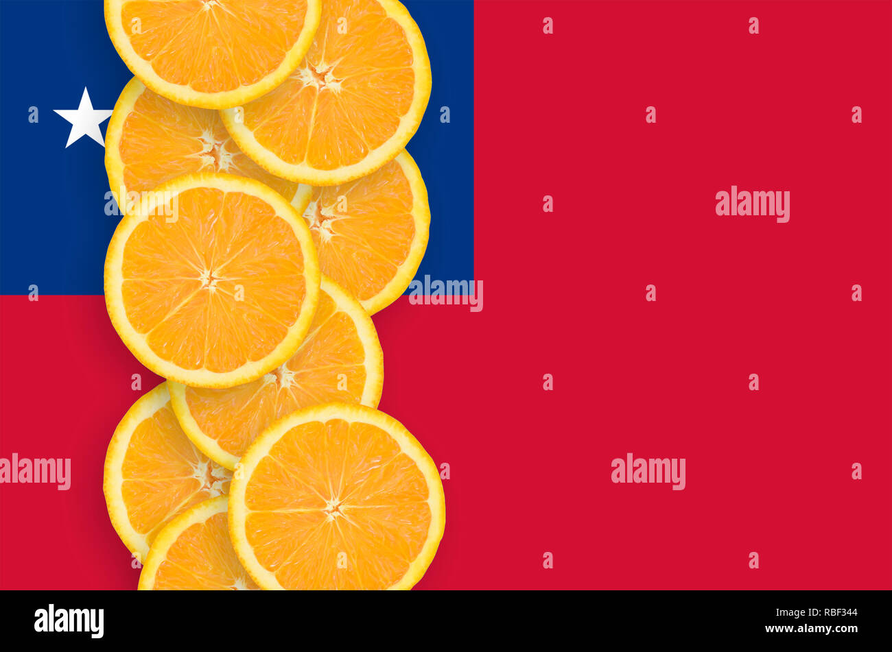 Samoa flag and vertical row of orange citrus fruit slices. Concept of ...