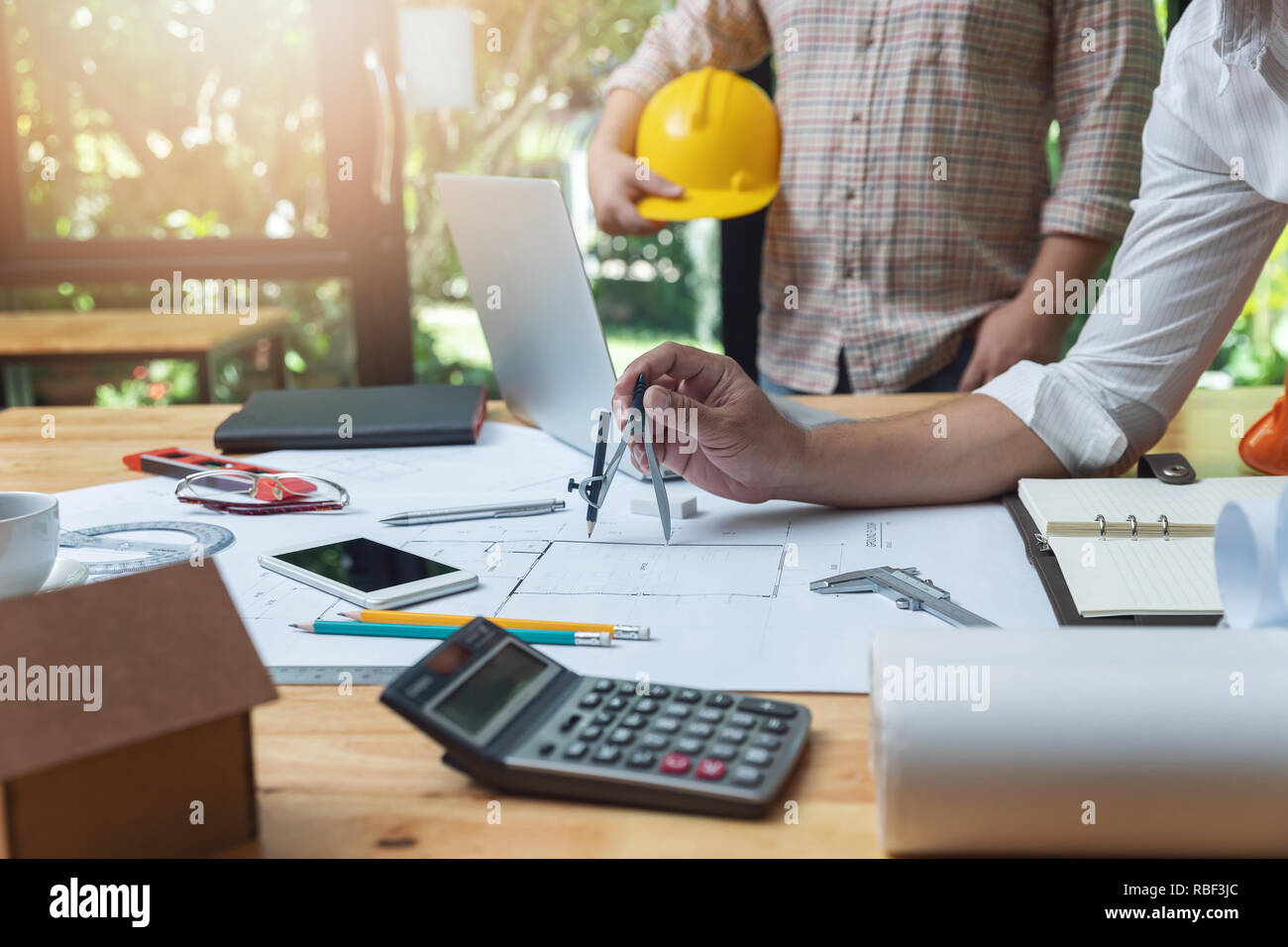Engineer and Architect concept, Engineer Architects office team working ...