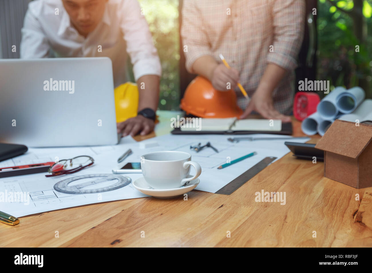 Engineer and Architect concept, Engineer Architects office team working ...