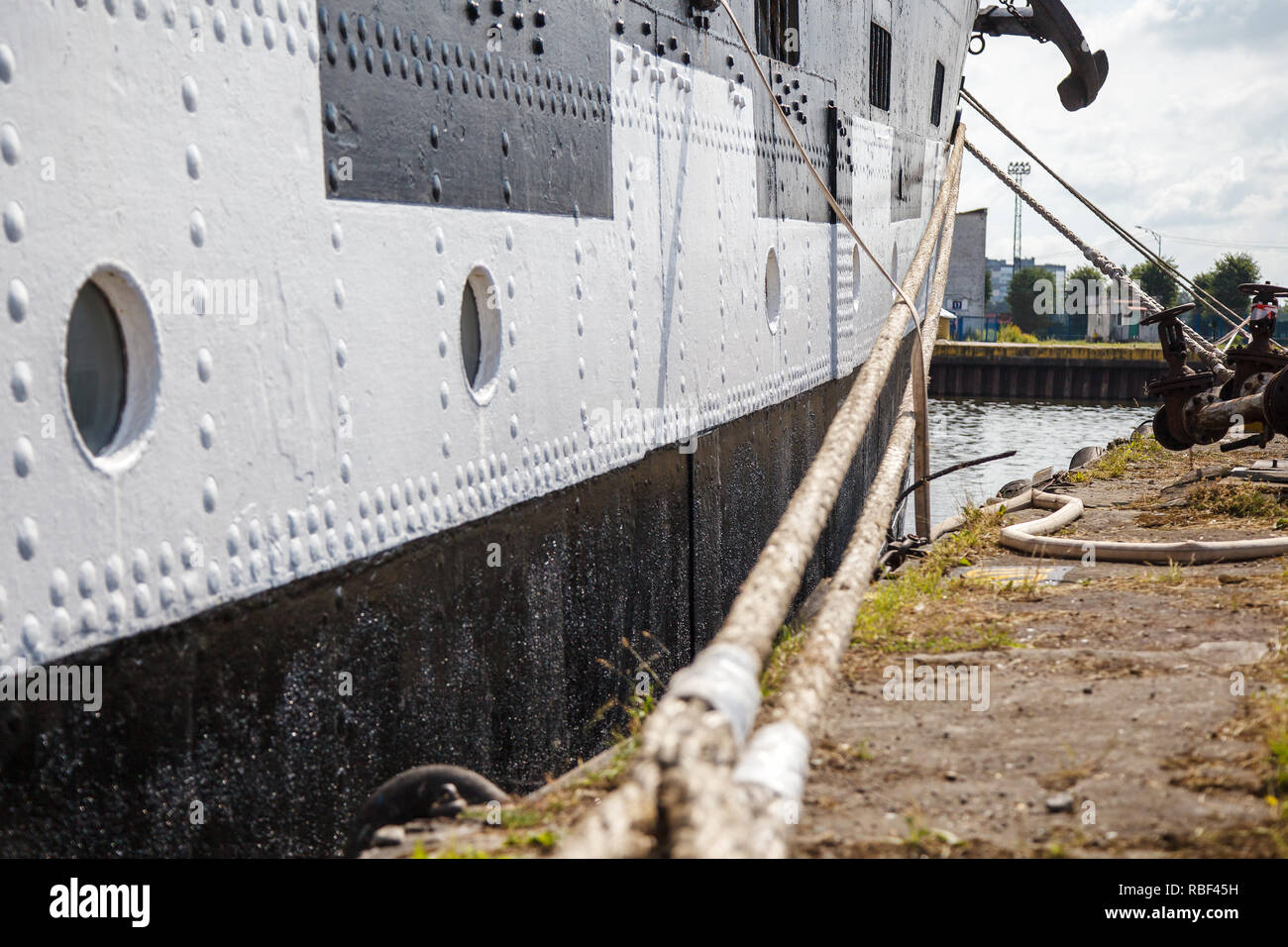 steel moored ship on sunny summer day closeup Stock Photo - Alamy