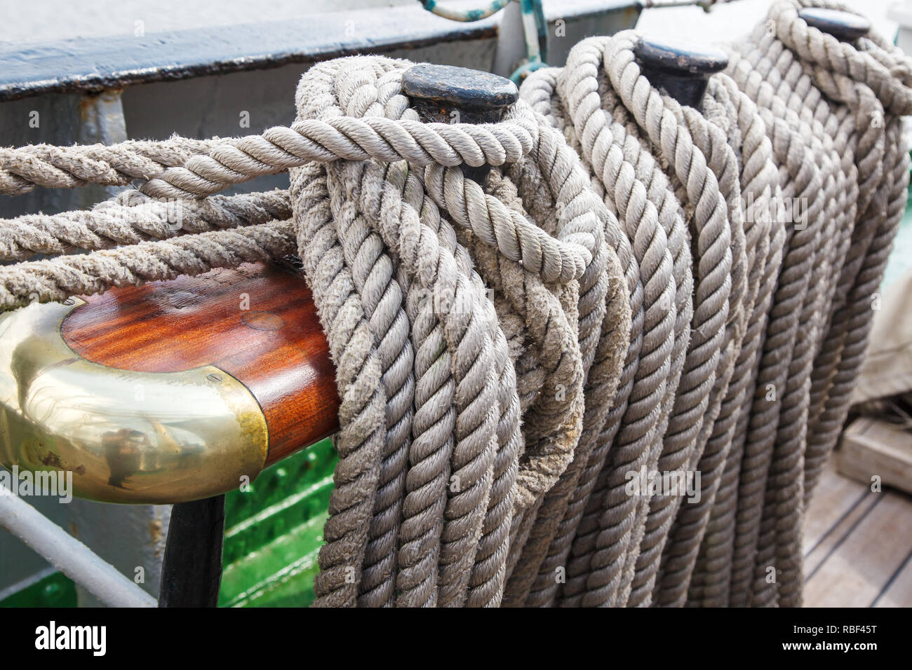 ship rigging rope laid on special mounts outdoor closeup Stock Photo ...