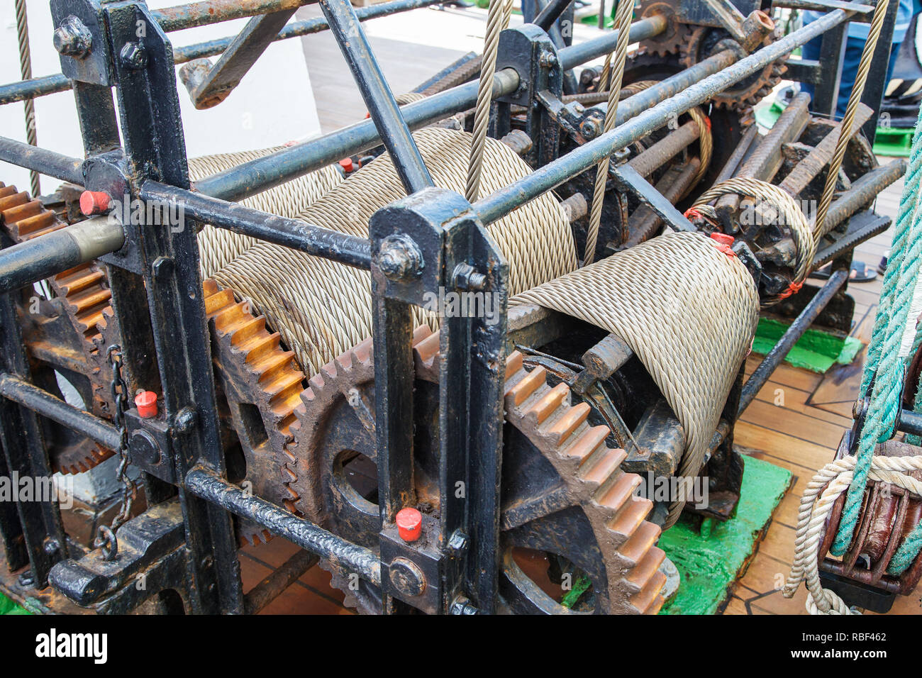 ship steel rope winch outdoor closeup Stock Photo - Alamy