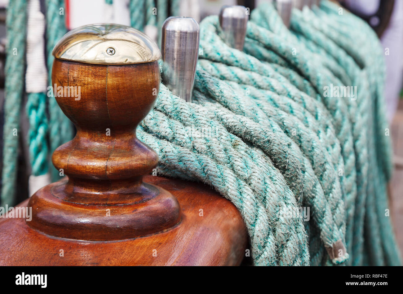 ship rigging rope laid on special mounts outdoor closeup Stock Photo ...