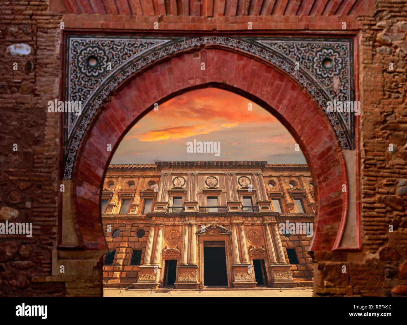Alhambra arch Granada illustration with Carlos V facade photo mount ...