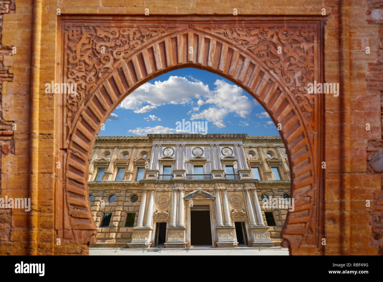 Alhambra arch Granada illustration with Carlos V facade photo mount ...