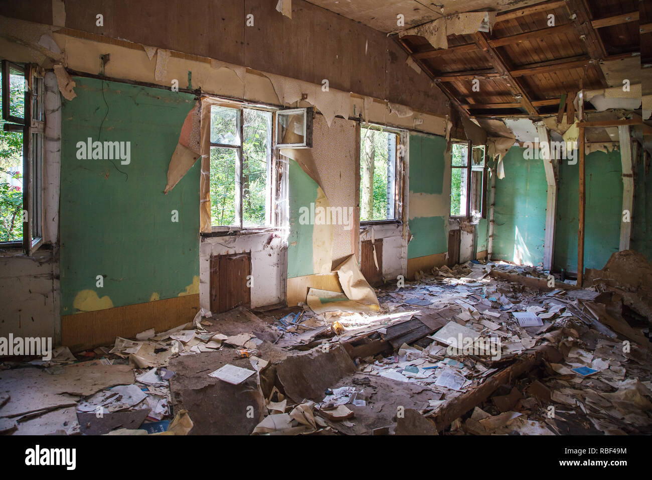 old abandoned ruined library on sunny summer day Stock Photo - Alamy