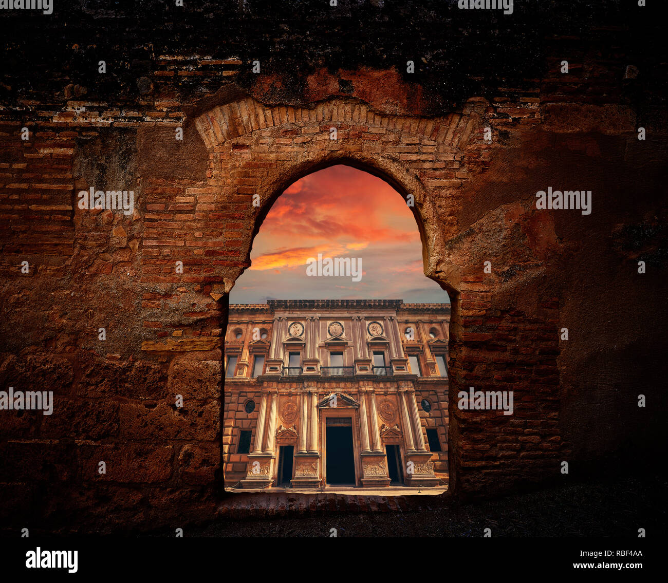 Alhambra arch Carlos V facade of Granada photo illustration Stock Photo ...
