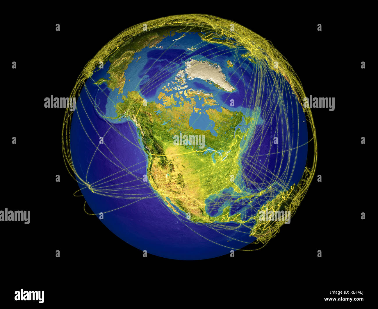 North America from space on Earth with country borders and lines ...