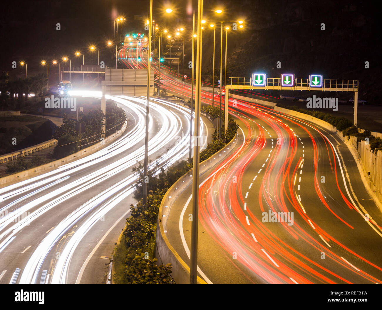 Morning motorway rush hour traffic heading in and out of Las Palmas ...