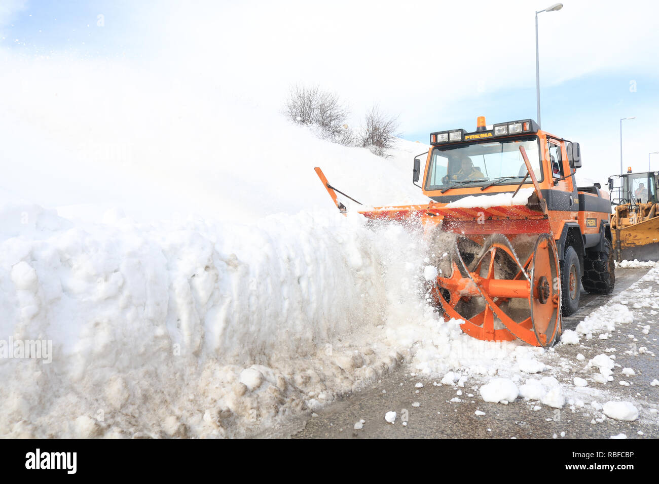 Beirut, Lebanon. 10th Jan, 2019. A tractor plough removes the fresh ...