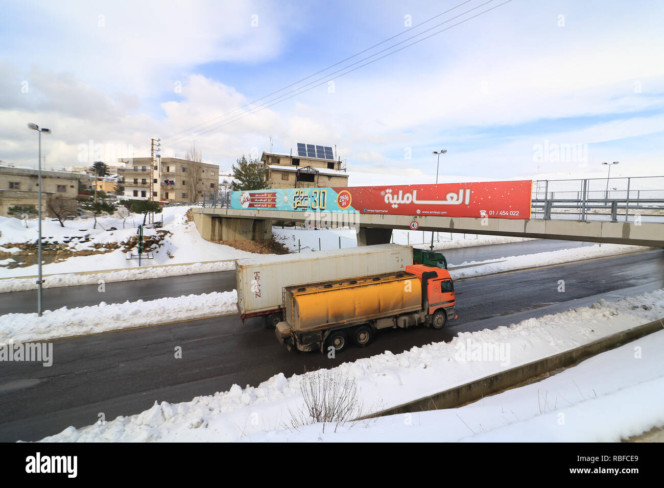 Beirut, Lebanon. 10th Jan, 2019. Cars on the Beirut Damascus highway ...