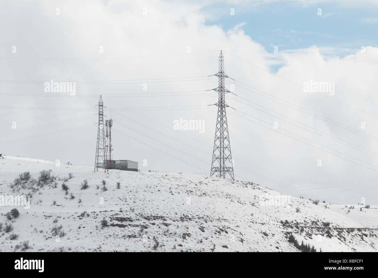 Beirut, Lebanon. 10th Jan, 2019. Antennae masts on top of a hill ...