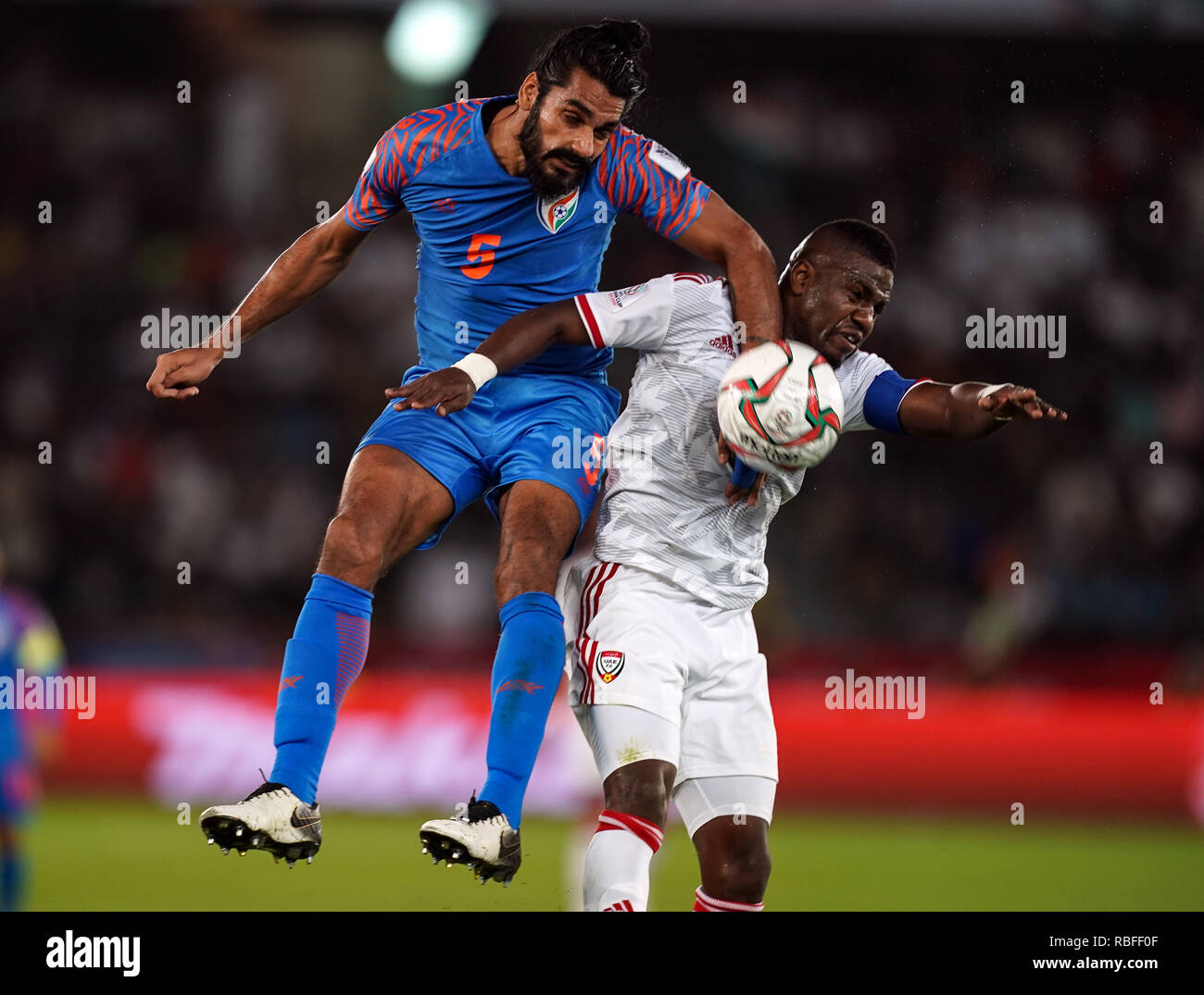 January 10, 2019 : Sandesh Jhingan of Indialosing the ball to Ismail Al ...