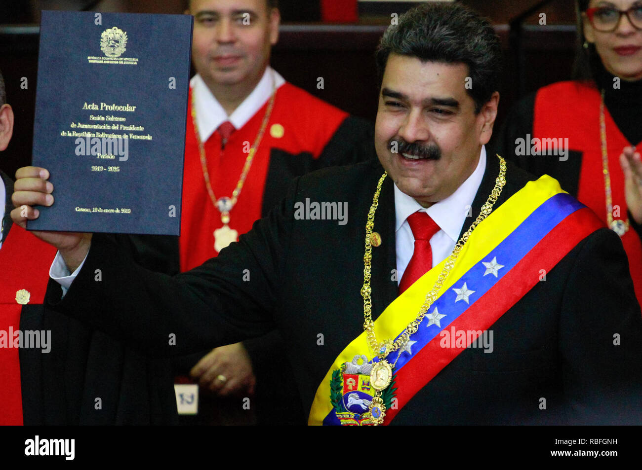 Caracas, Venezuela. 10th Jan, 2019. Venezuelan President Nicolas Maduro ...
