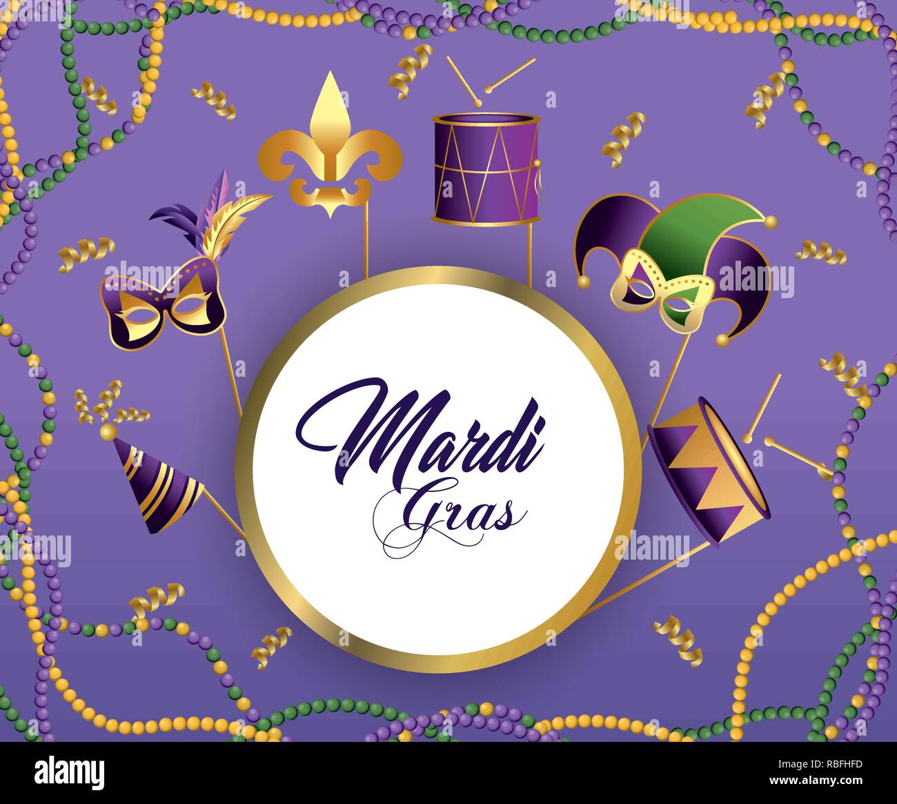 circle emblem with party decoration to merdi gras Stock Vector Image ...