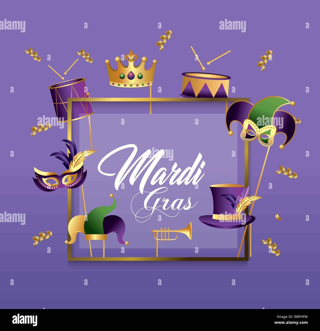square emblem with crown and mask decoration event Stock Vector Image ...