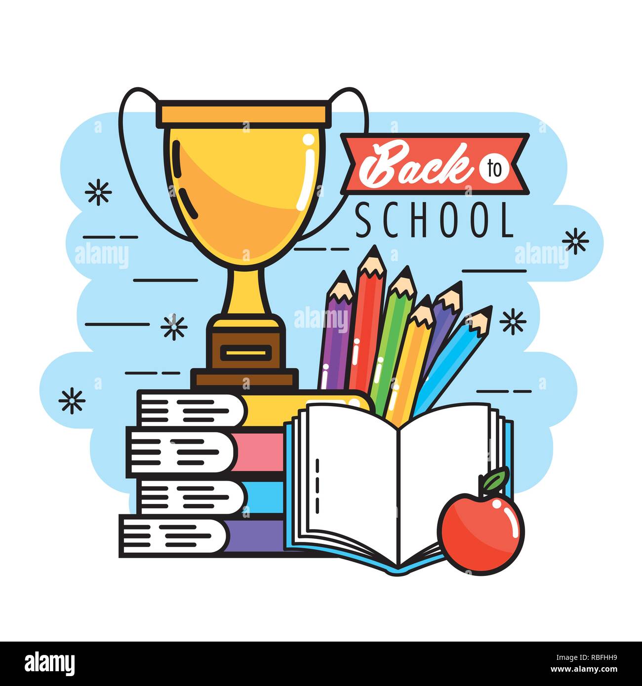 books with apple and pencils colors to back school Stock Vector Image ...