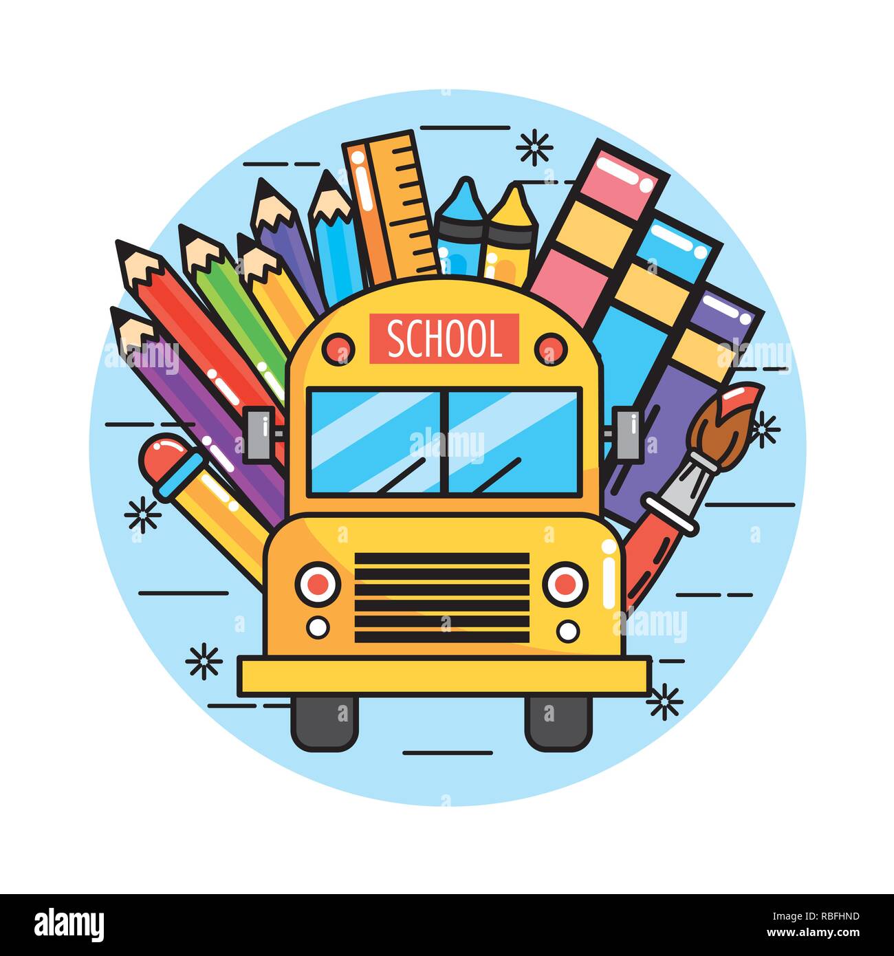 school bus with pencils colors and ruler Stock Vector Image & Art - Alamy