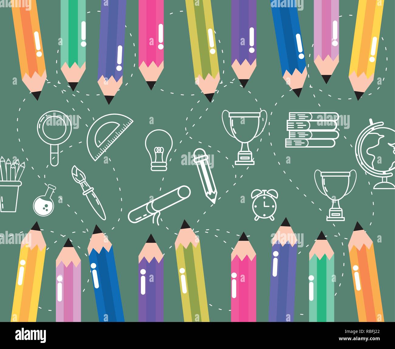 pencils colors with protractor and book supplies Stock Vector Image ...