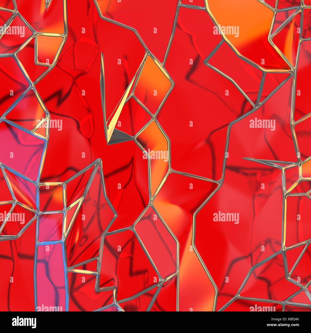 Abstract 3d rendering of chaotic red glass windows landscape structure ...