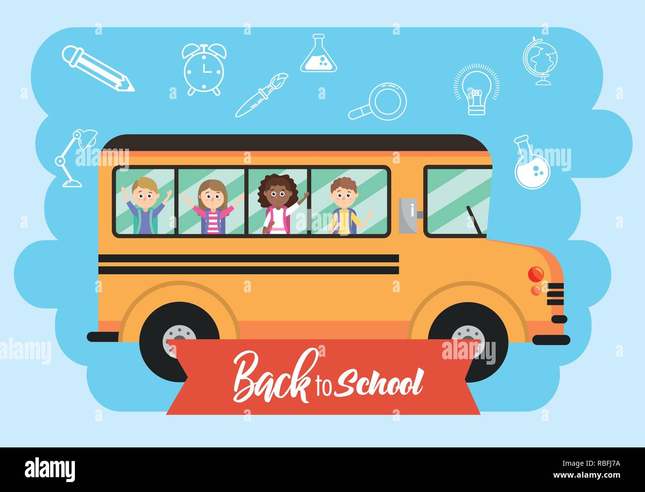 school bus vehicle with students transportation Stock Vector Image ...