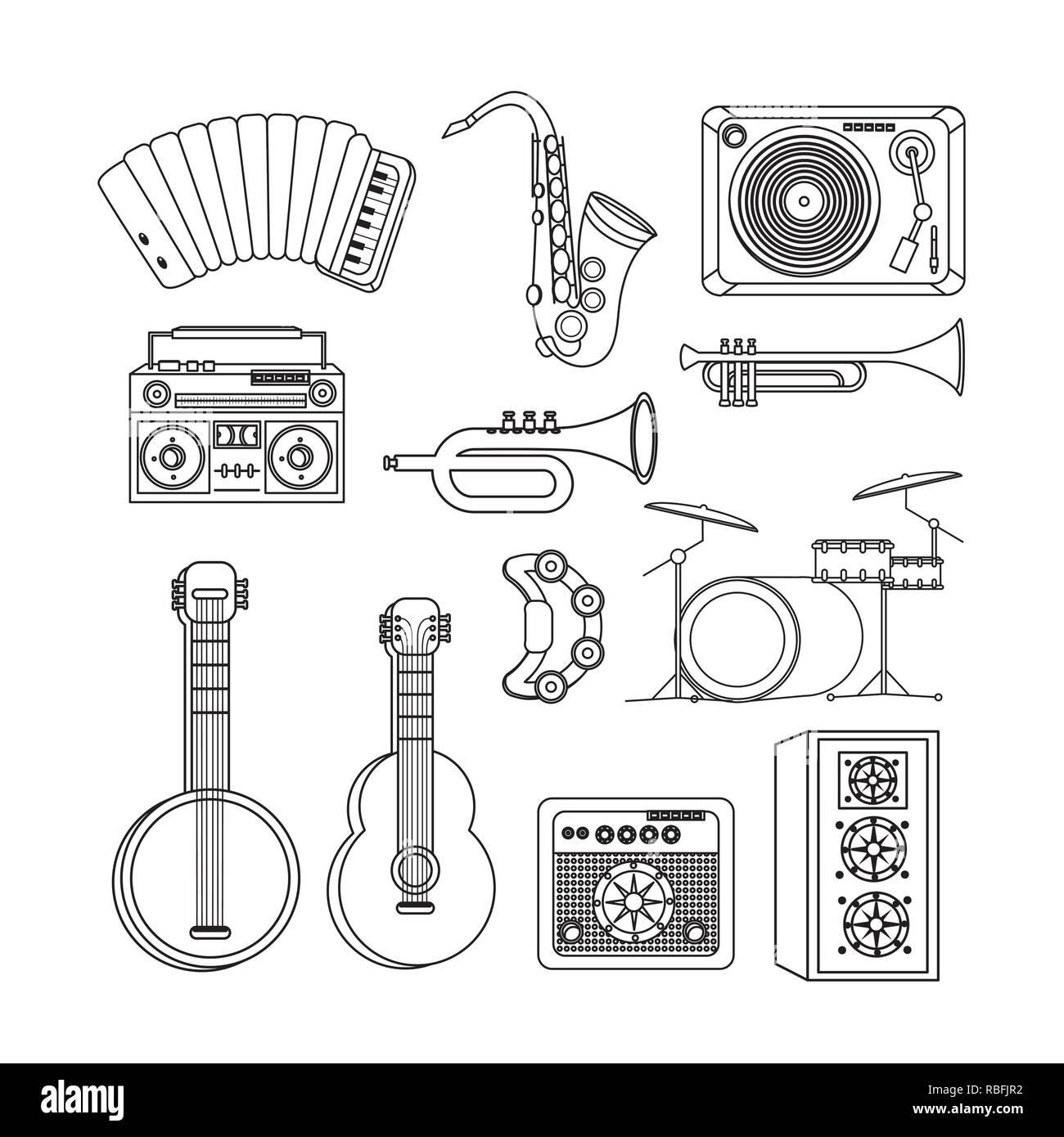 Outline Set Musical Instruments Illustration Stock Photos & Outline Set ...