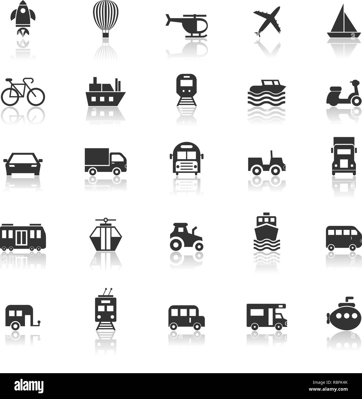 Vehicle icons with reflect on white background, stock vector Stock ...