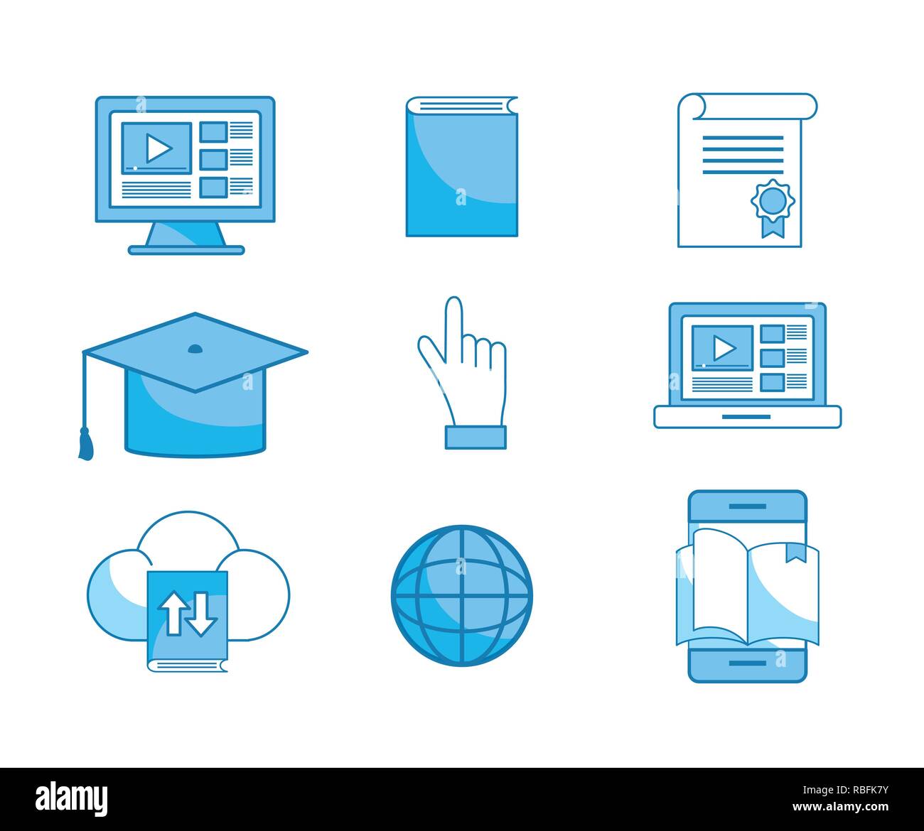 set elearning education technology to certificate study Stock Vector ...