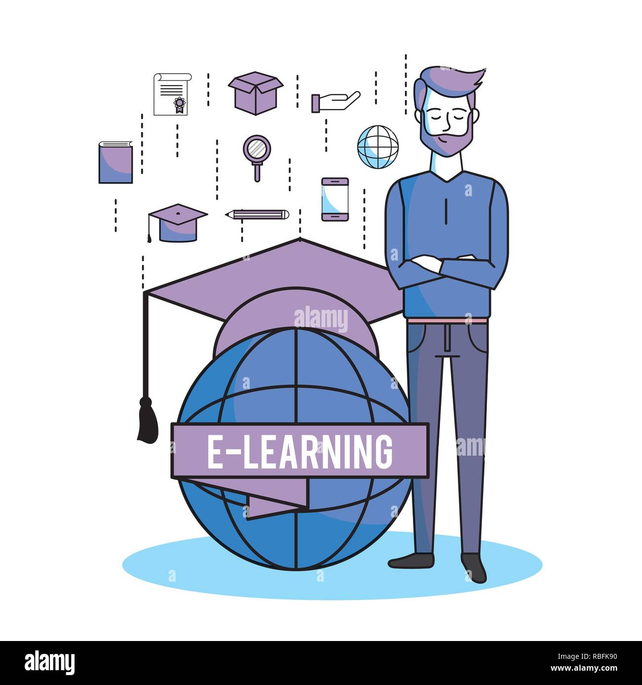 man with global elearning and graduation cap Stock Vector Image & Art ...