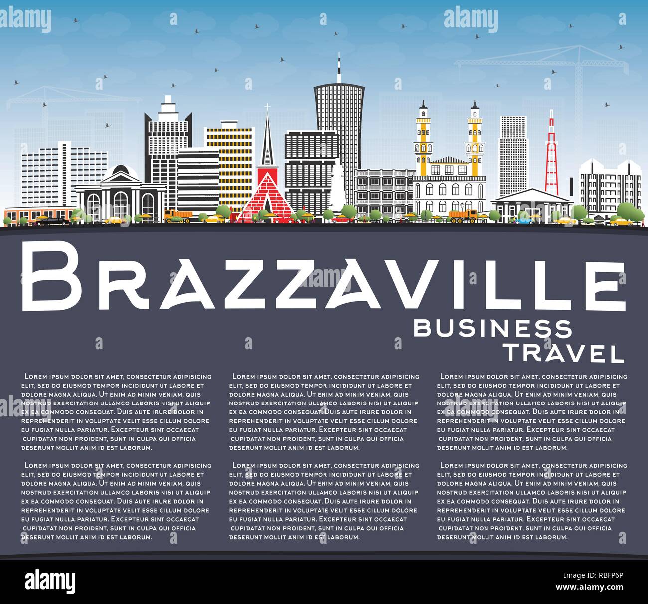 Brazzaville Republic of Congo City Skyline with Gray Buildings, Blue ...
