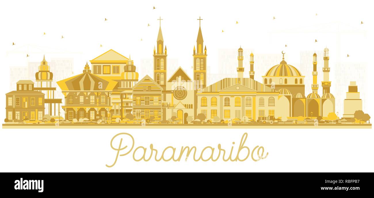 Paramaribo Suriname City Skyline Silhouette with Golden Buildings ...