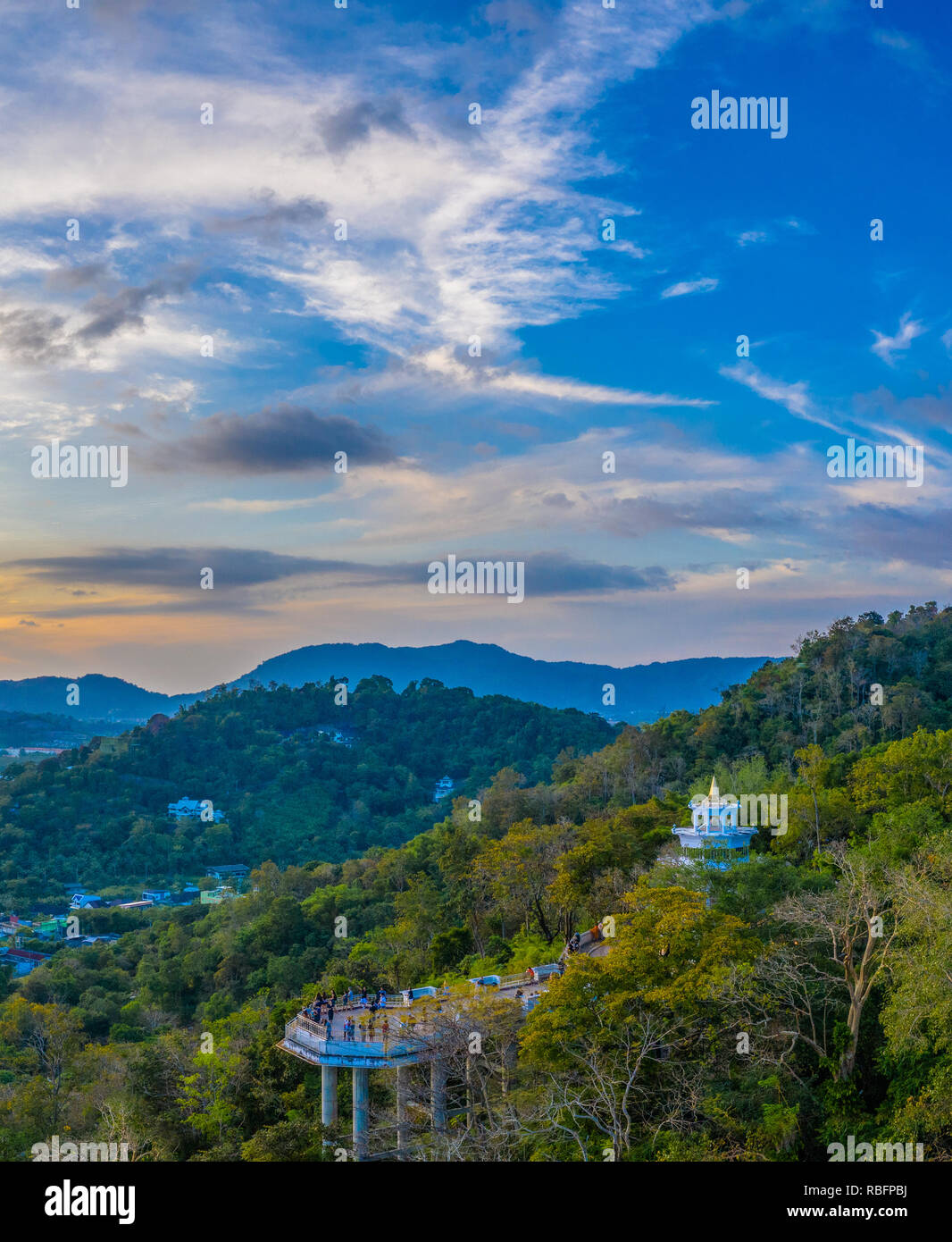 aerial view during sunset at Khao Rang the landmark viewpoint of Phuket ...