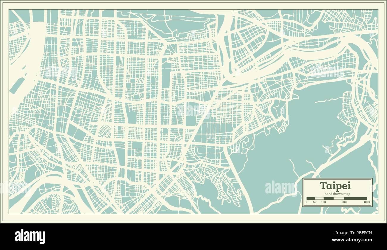 Taipei Taiwan City Map in Retro Style. Outline Map. Vector Illustration ...