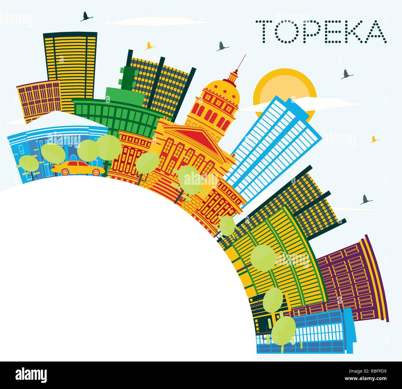 Topeka Kansas USA City Skyline with Color Buildings, Blue Sky and Copy ...