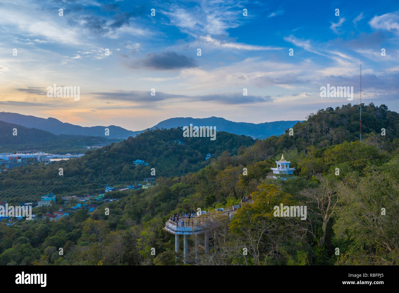 aerial view during sunset at Khao Rang the landmark viewpoint of Phuket ...