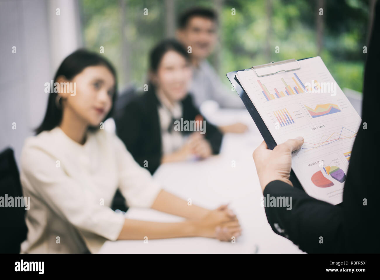 Close up presentation chart at business document during presentation ...