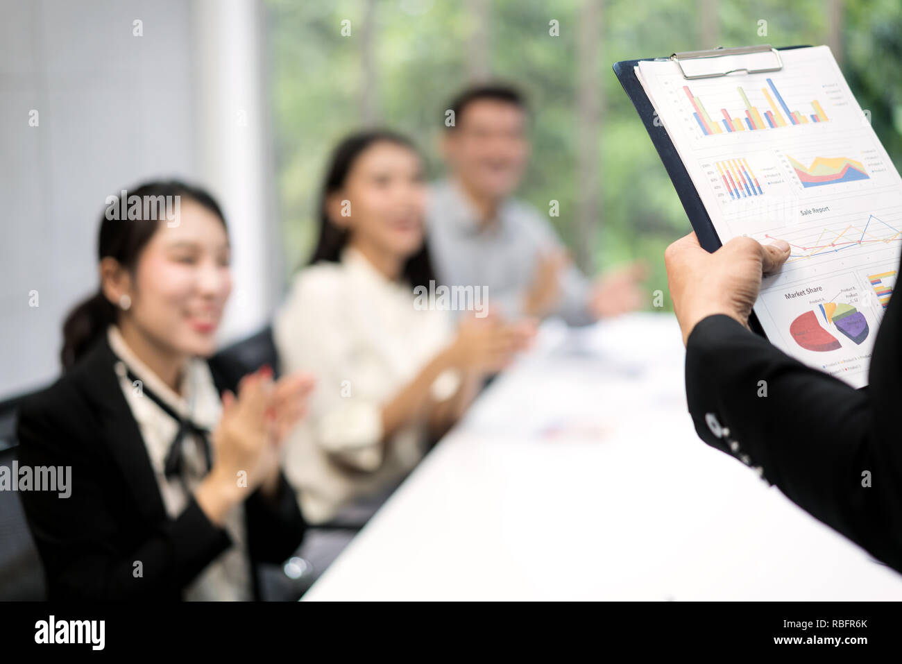 Close up presentation chart at business document during presentation ...