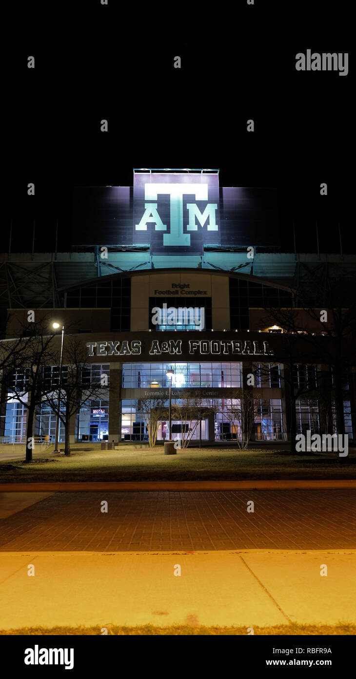 Bright Football Complex with Kyle Field stadium in background at night ...