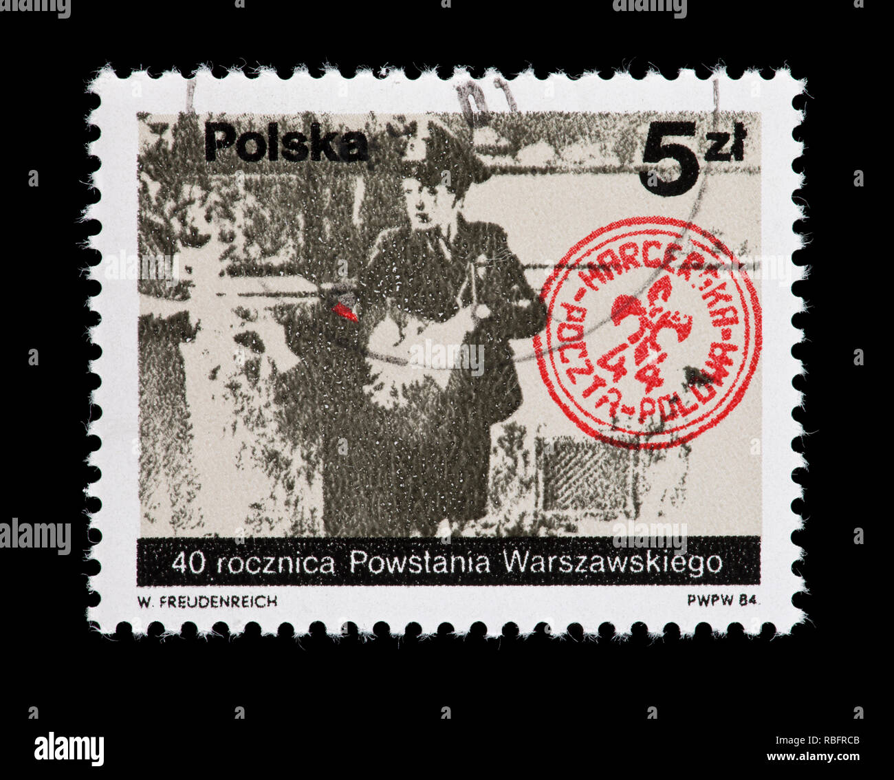 Postage stamp from Poland depicting a scene from the Warsaw uprising ...