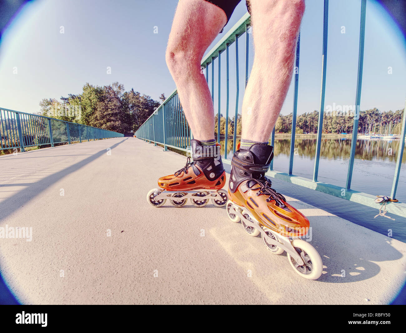 Doksy range, Czech Republic, 9th of October 2018. Roller skater ride in ...