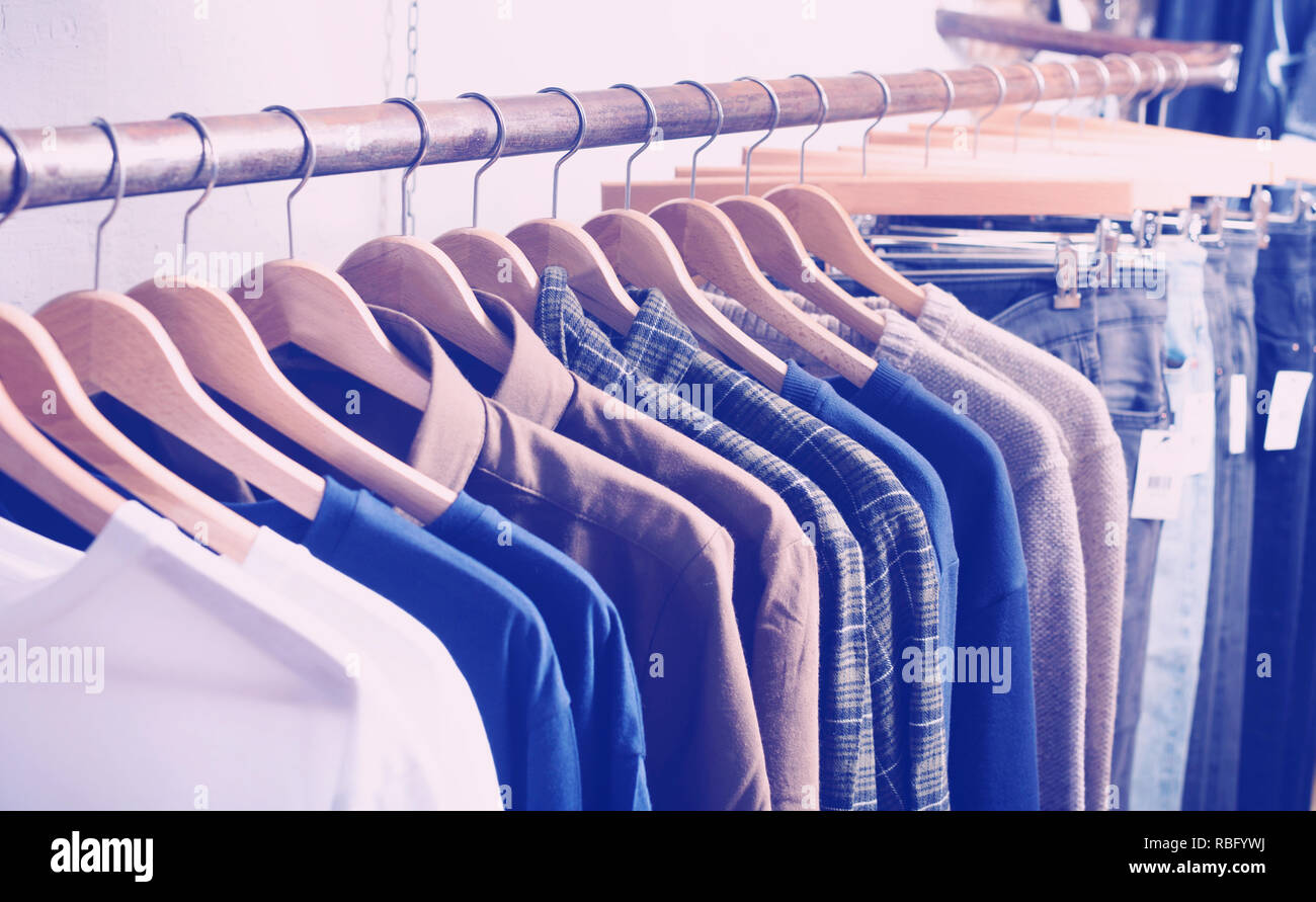 Different assortment of fashionable stylish beautiful clothing in the ...