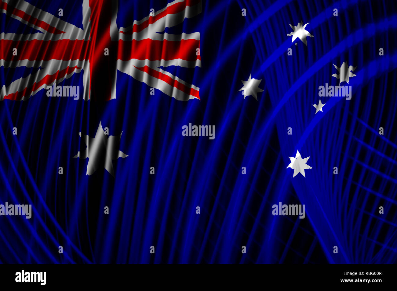 The national flag of Australia on the background neon geometric stripes ...